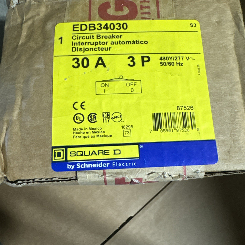 Square D EDB34030 30 Amp 480/277 Vac 3 Pole Bolt on Circuit Breaker ...
