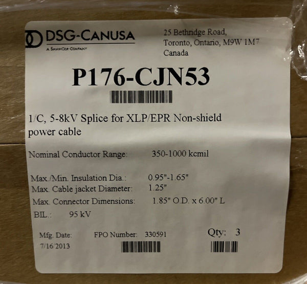 DSGCANUSA, P176CJN53, 1/C, 58 kV SPLICE FOR XLP/EPR NONSHIELDED POWER ...