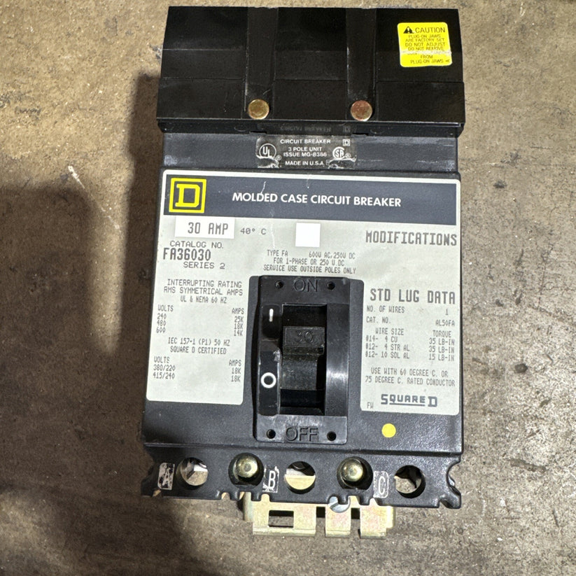 Square D FA36030 3 Pole 30 Amp Circuit Breaker – Energy Power Systems LLC